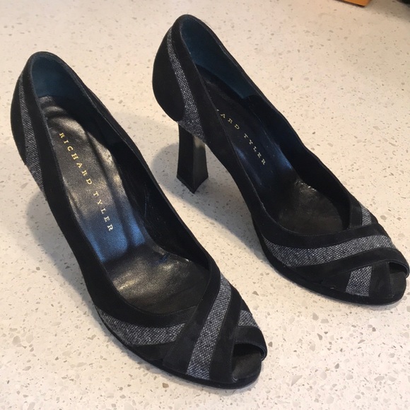 Richard Tyler | Shoes | Richard Tyler Black Suede Tweed Peeptoe Heels ...